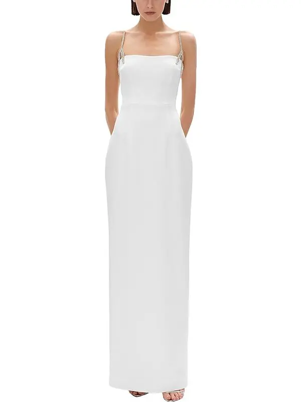 Rachel Gilbert Leora Rhinestone Strap Gown - Ivory