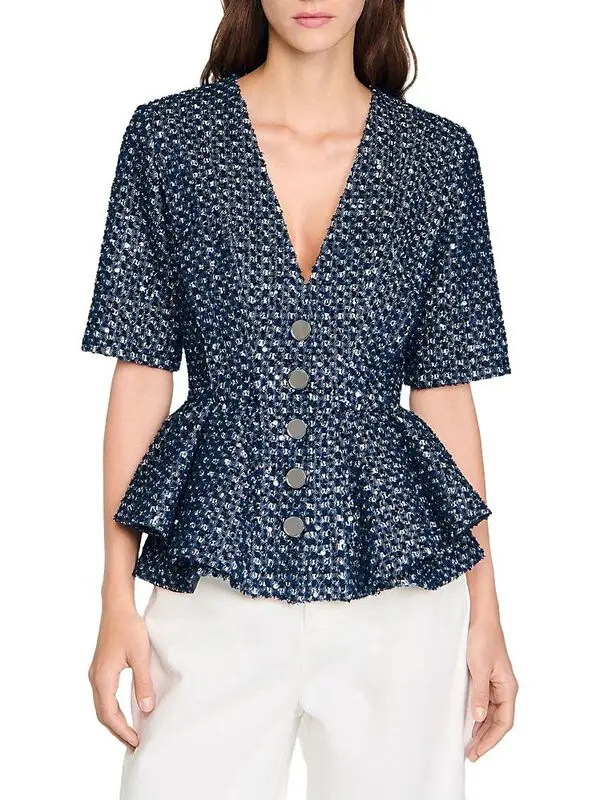Sandro Sequined Jacket - Navy Blue