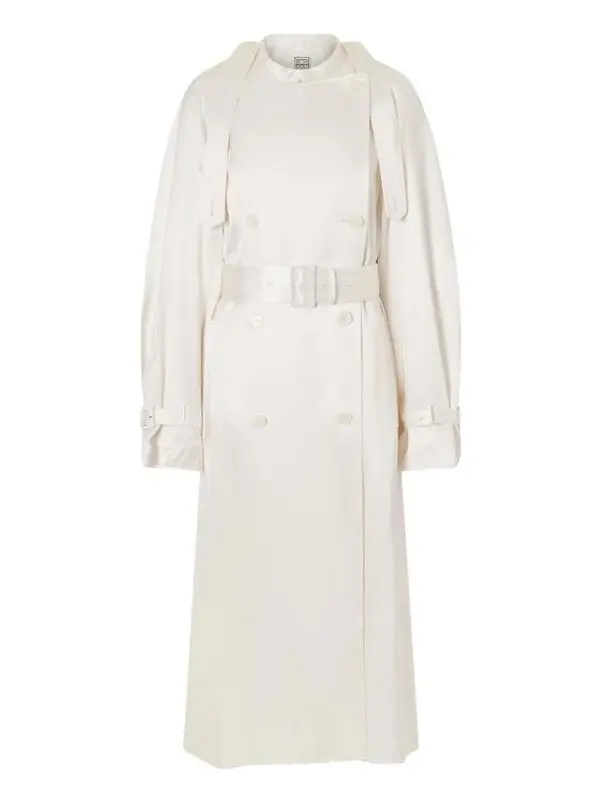TOTEME Double-breasted Draped Satin Trench Coat - Off-white