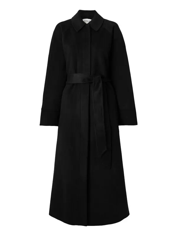 Tove Yoonmi Belted Brushed Wool-blend Coat - Black