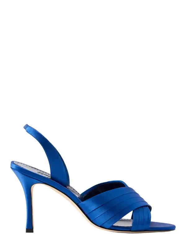 Manolo Blahnik Viera 90 Satin Slingback Sandals - Blue