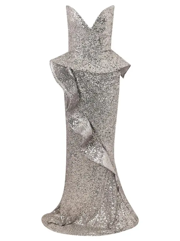 Maticevski Strapless Sequined Crepe Gown - Silver
