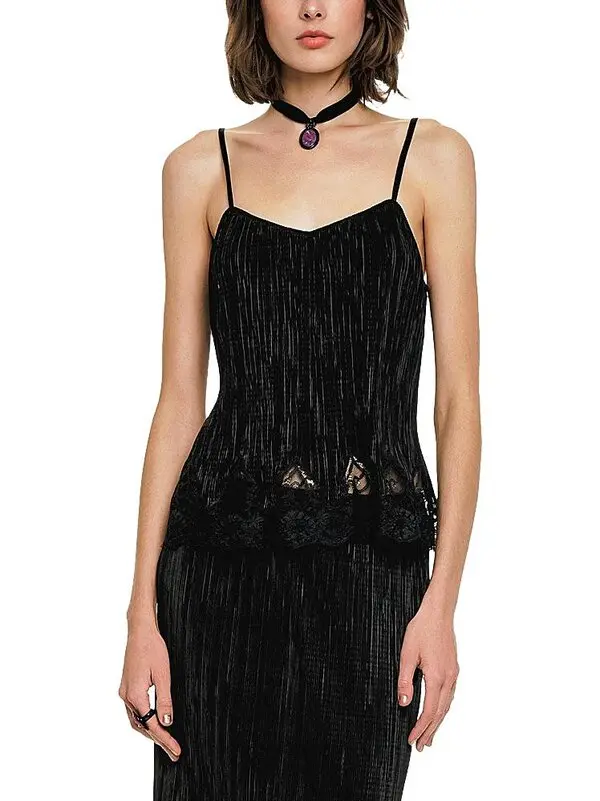 Anna Sui Plisse Lace-trimmed Camisole - Black