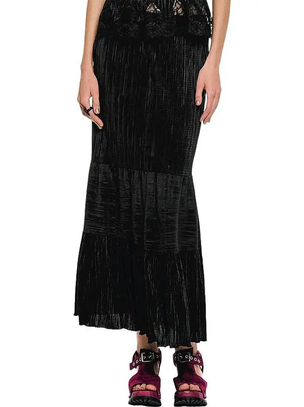 Anna Sui Plisse Tiered Maxi Skirt - Black