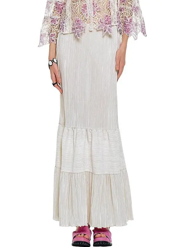Anna Sui Plisse Tiered Maxi Skirt - Cream