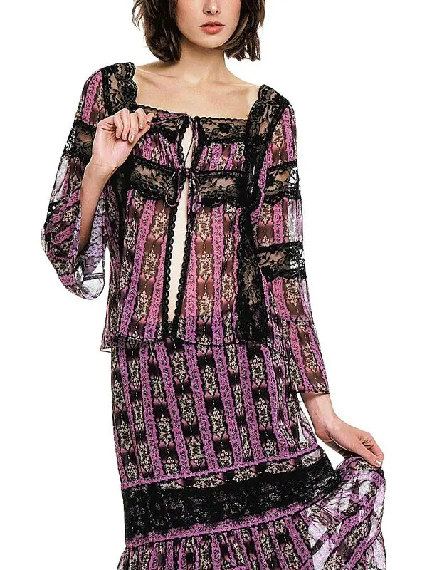 Anna Sui Cameo Stripe Print Tie Blouse - Orchid