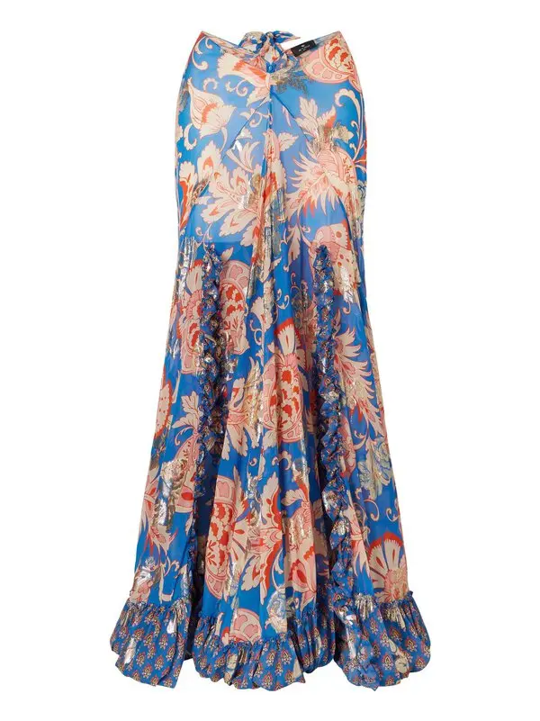 Etro Ruffled Slit Maxi Skirt - Blue