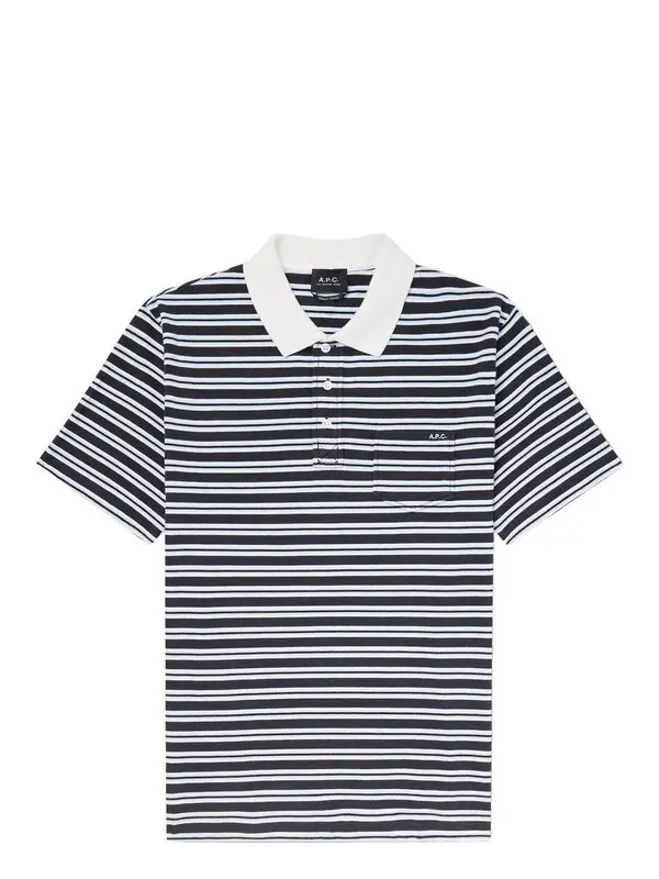 A.p.c. Oscar Logo-embroidered Striped Organic Cotton-piqué Polo Shirt - Blue