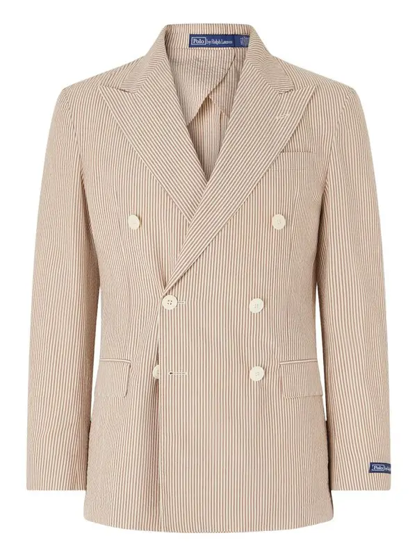 Polo Ralph Lauren Double-breasted Striped Cotton Suit Jacket - Brown