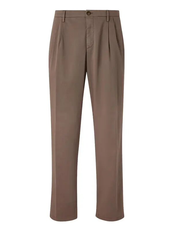 Canali Straight-leg Pleated Cotton-blend Gabardine Trousers - Brown