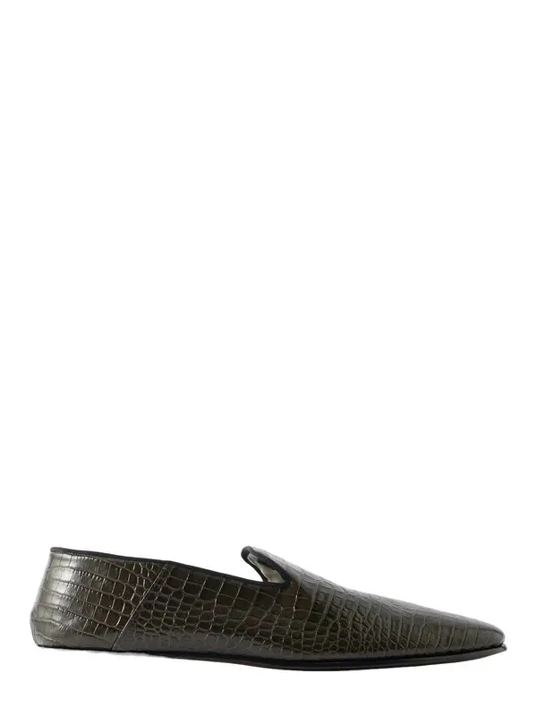 TOM FORD Steven Grosgrain-trimmed Croc-effect Leather Loafers - Brown
