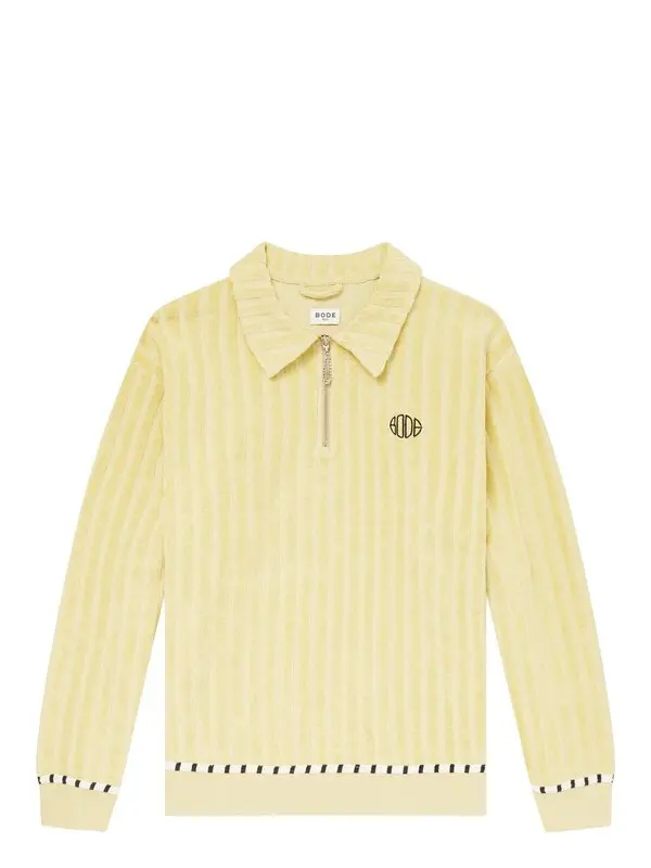 BODE Croquet Ground Logo-embroidered Cotton-terry Half-zip Sweater - Yellow