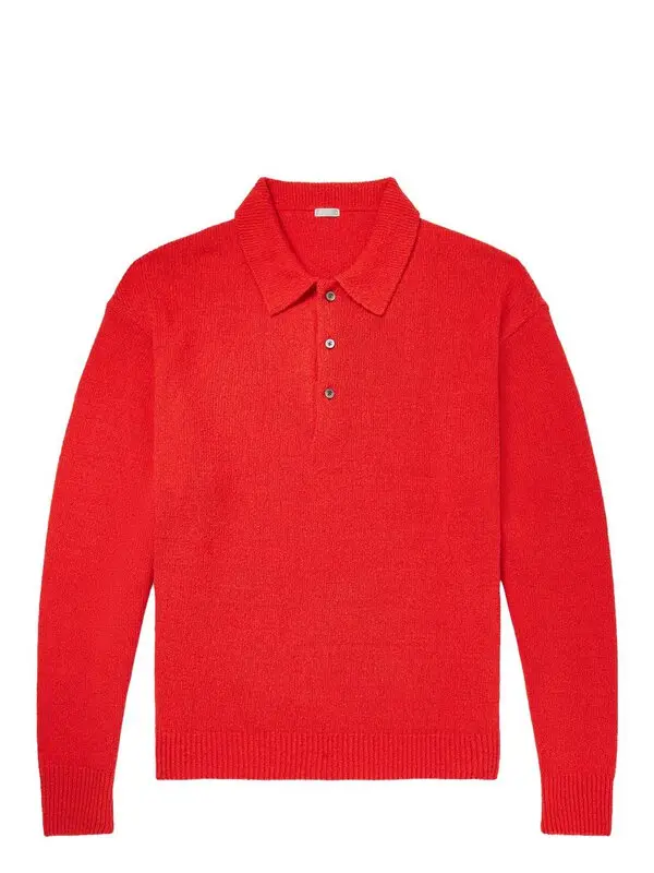A.PRESSE Washed Silk Polo Shirt - Red