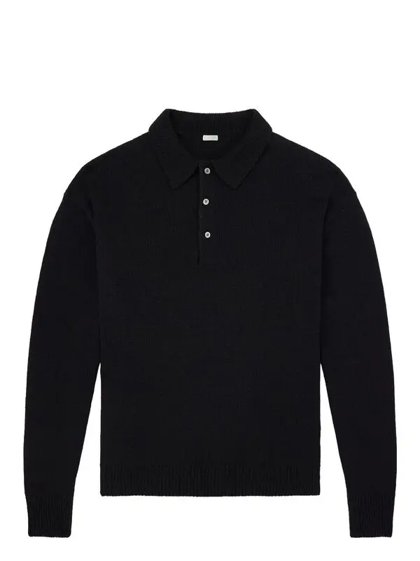 A.PRESSE Washed Silk Polo Shirt - Black