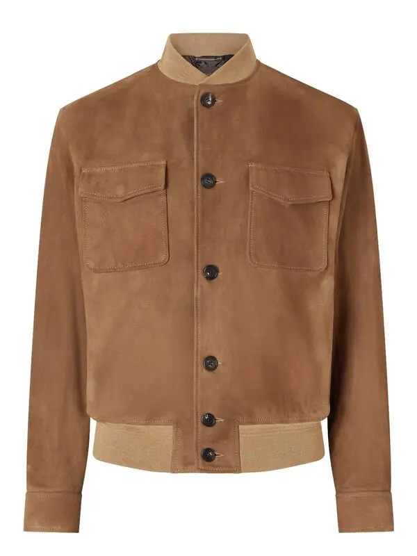 SLOWEAR Suede Bomber Jacket - Brown