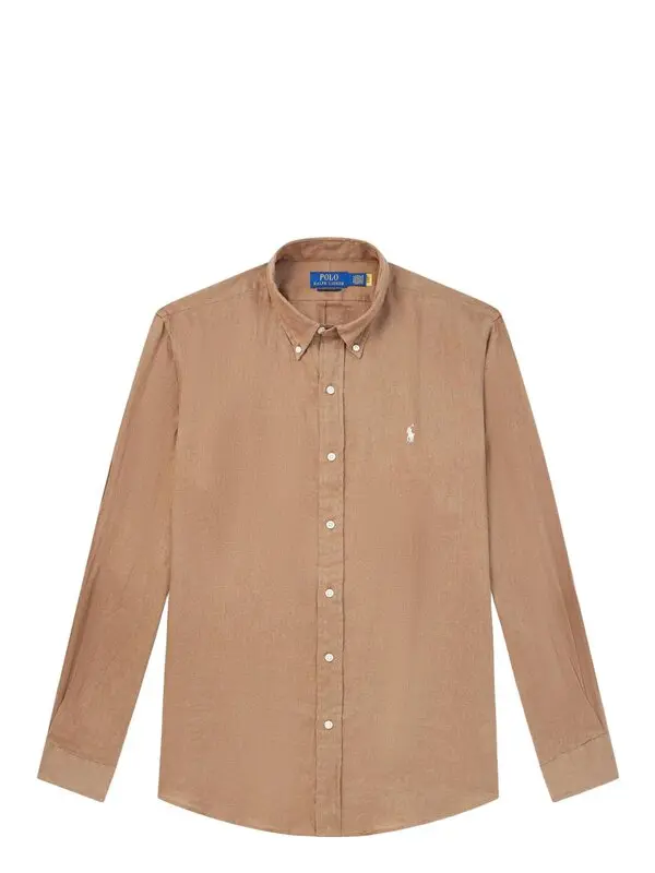 Polo Ralph Lauren Button-down Collar Logo-embroidered Linen Shirt - Brown
