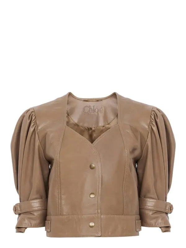 Chloé Cropped Leather Jacket - Brown