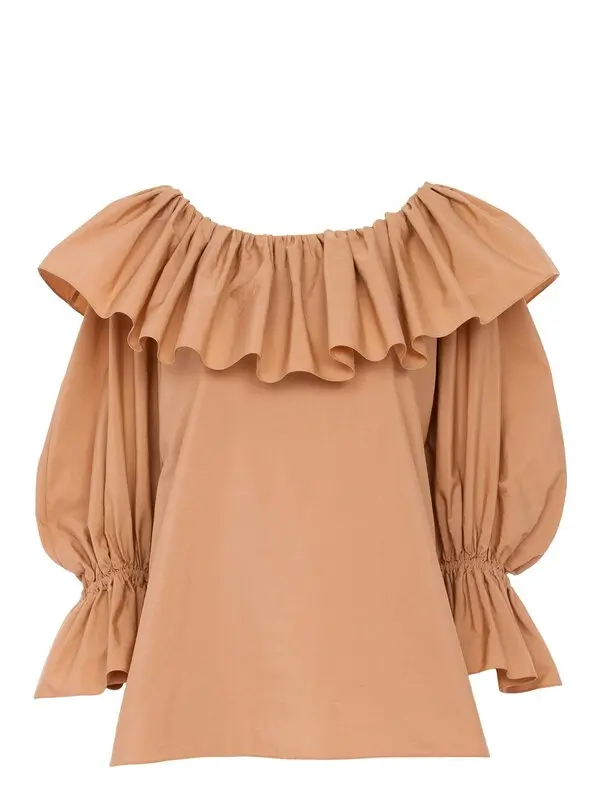 Chloé Ruffle-trimmed Cotton Blouse - Neutral