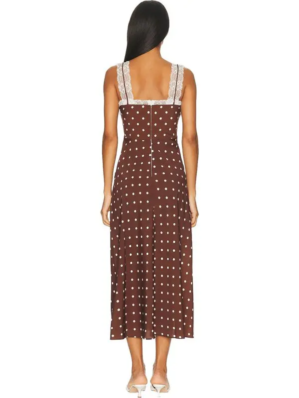 ROWEN ROSE Midi Halterneck Dress - Brown Polka Dots