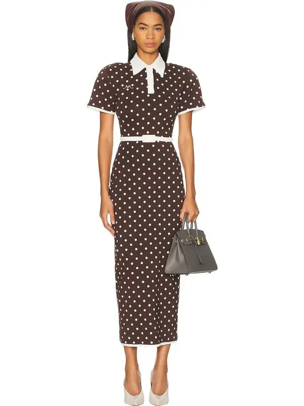 ROWEN ROSE Polo Midi Dress - Brown Polka Dots