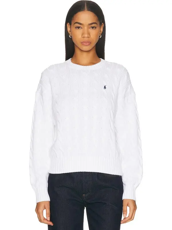 Polo Ralph Lauren Cropped Cable Knit Pullover - White