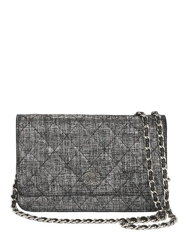 Chanel Calfskin Metallic Wallet On Chain - Grey
