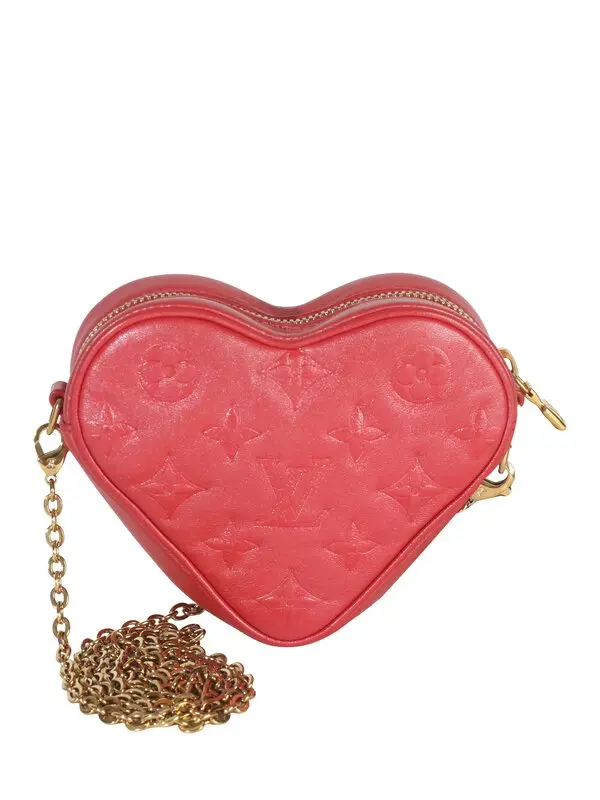 LOUIS VUITTON Monogram Lambskin Embossed Sac Coeur Heart Chain Bag - Red