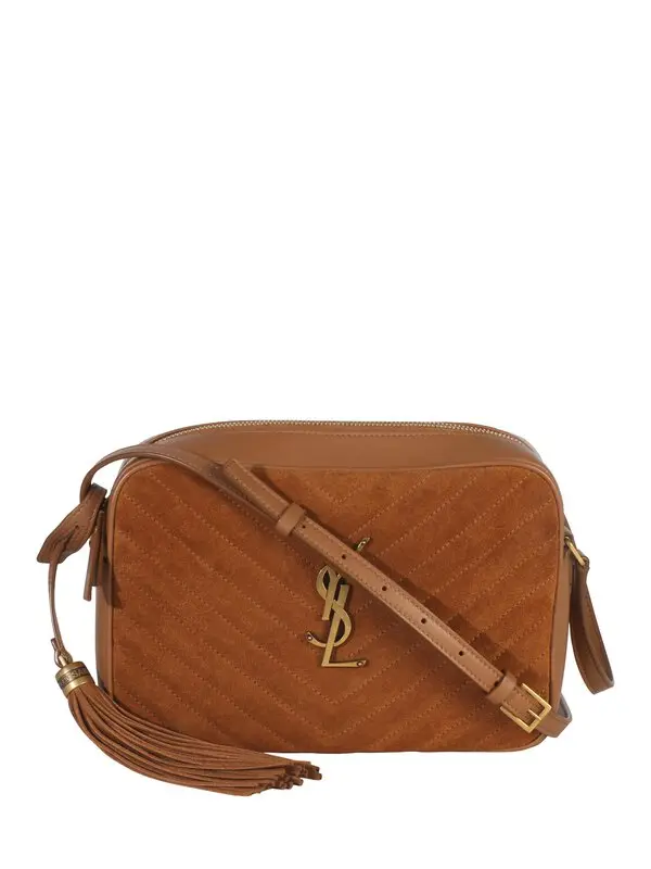 Saint Laurent Cinnamon Suede Matelasse Monogram Loulou Camera Bag - Brown