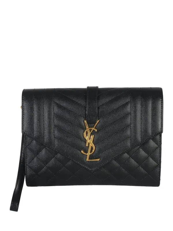 Saint Laurent Grain De Poudre Triquilt Monogram Clutch - Black