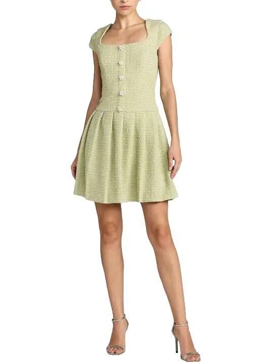Mac Duggal Bouclé Mini Dress With Pearl Detailing - Sage