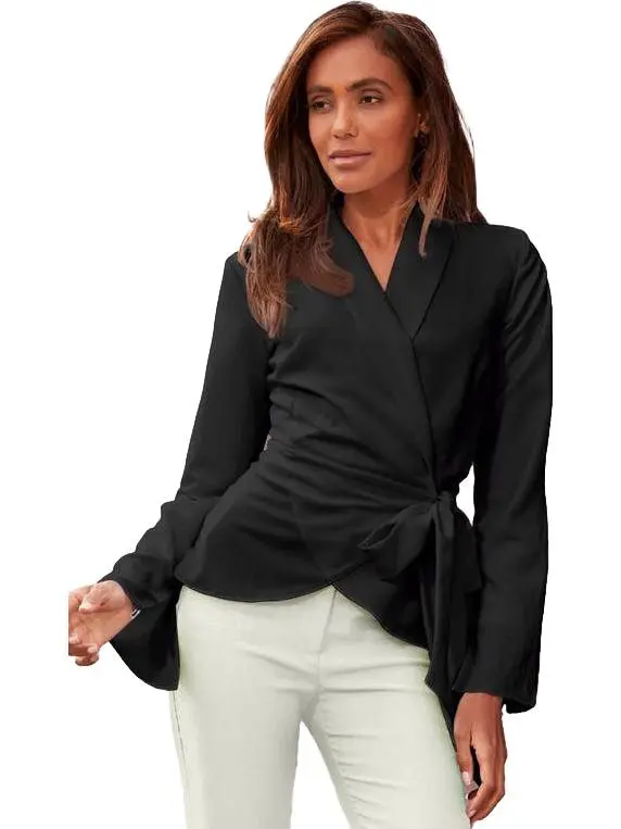LASCANA Lapel Wrap Blouse - Black
