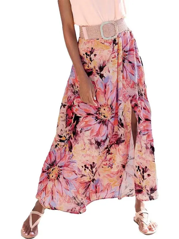 LASCANA Flowy Floral Maxi Skirt - Pink-printed