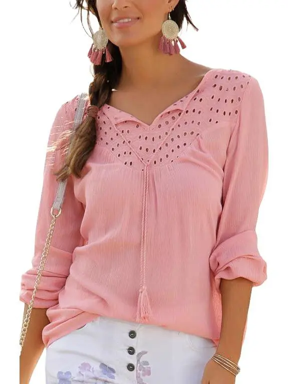 LASCANA Boho Eyelet Blouse - Mauve