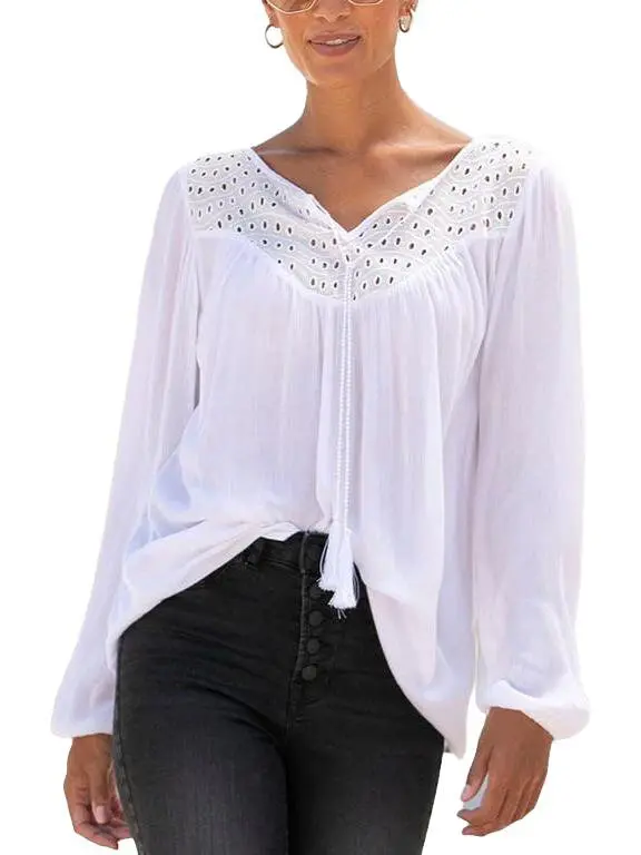 LASCANA Boho Eyelet Blouse - White
