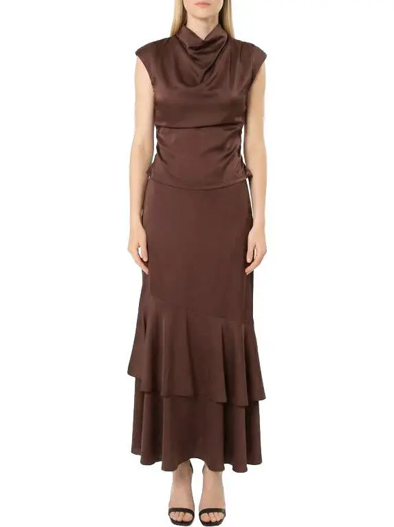 AREA STARS Solid Tulip Hem Skirt - Brown