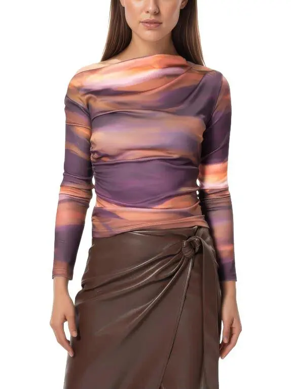 AREA STARS Draped Jersey Top - Purple/ Abstract Stripe