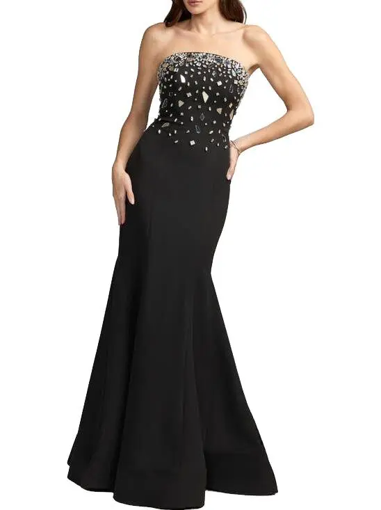 Mac Duggal Strapless Embellished Crepe Mermaid Gown - Black