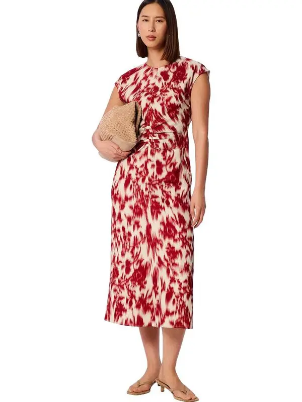 Whistles Blurred Floral Crepe Midi Dress - Red/multi