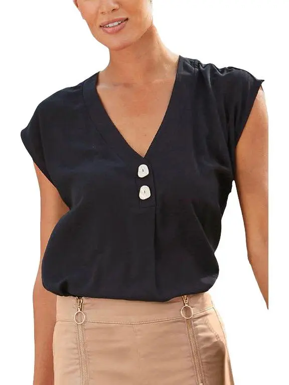 LASCANA V-neck Button Detail Blouse - Black