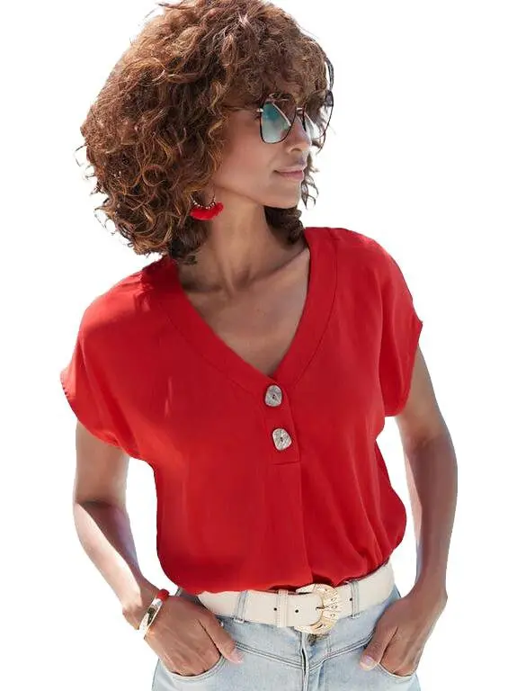 LASCANA Button Detail Blouse - Red
