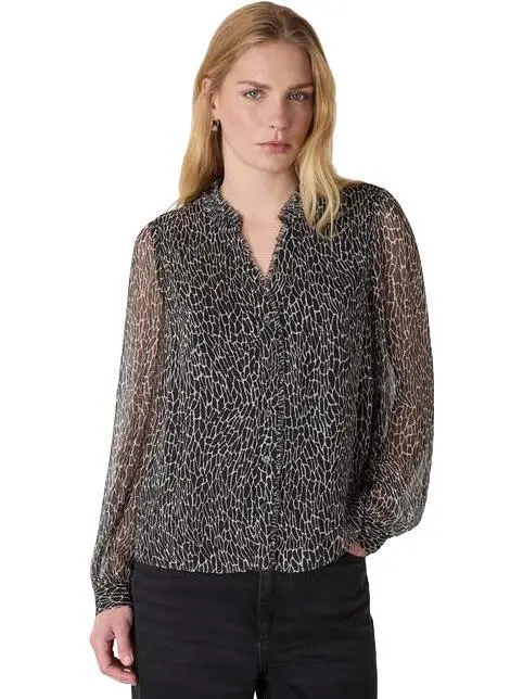 Whistles Dragonfly Print Long Sleeve Blouse - Black/white