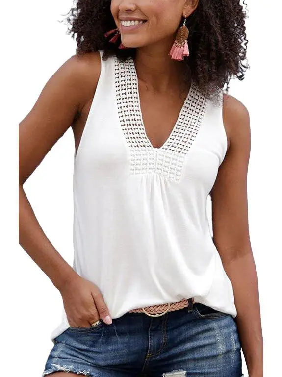 LASCANA Crochet Insert Tank Top - White
