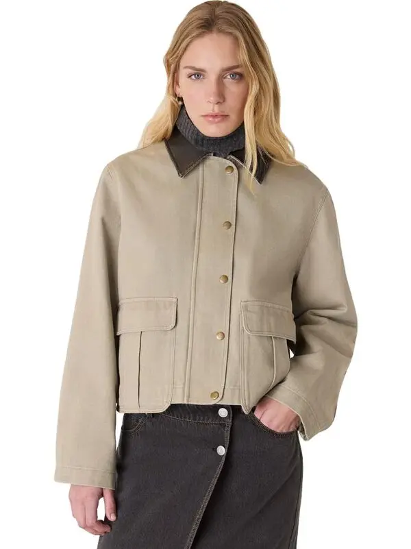 Whistles Casual Contrast Collar Jacket - Taupe