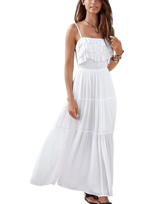LASCANA Ruffle Tie-back Maxi Dress - White
