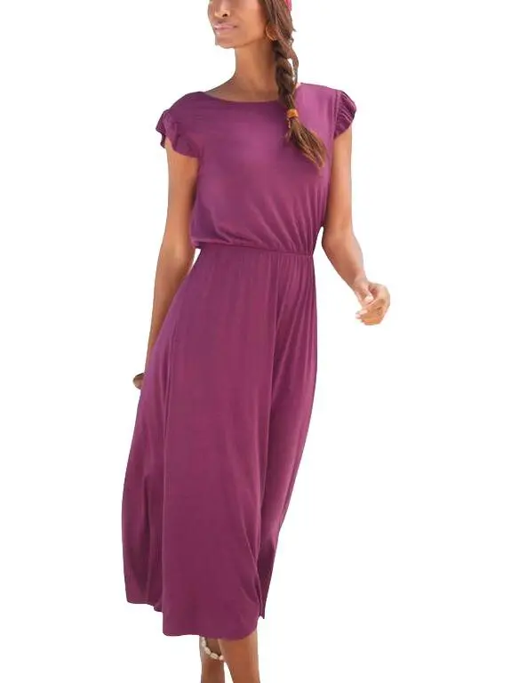 LASCANA Flutter Sleeve A-line Dress - Purple