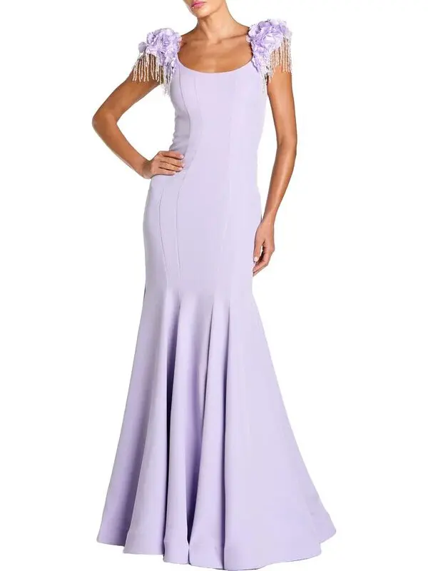 Mac Duggal Scoop Neck Mermaid Gown With Embellished Sleeves - Lilac