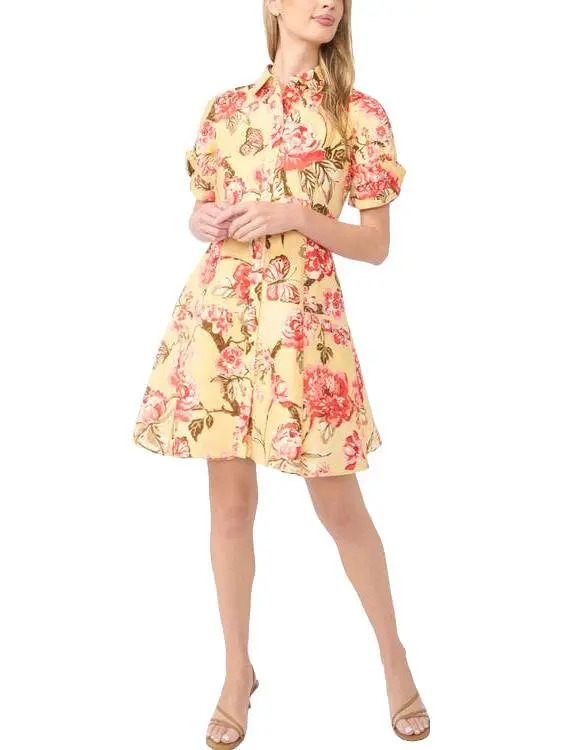 Ted Baker London Stina Floral Print Linen Shirt Dress - Creamed Corn