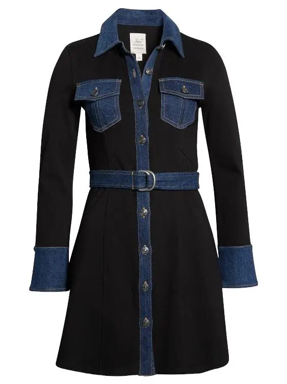 Cinq À Sept Aliza Denim Trim Long Sleeve Dress - Black/fontaine