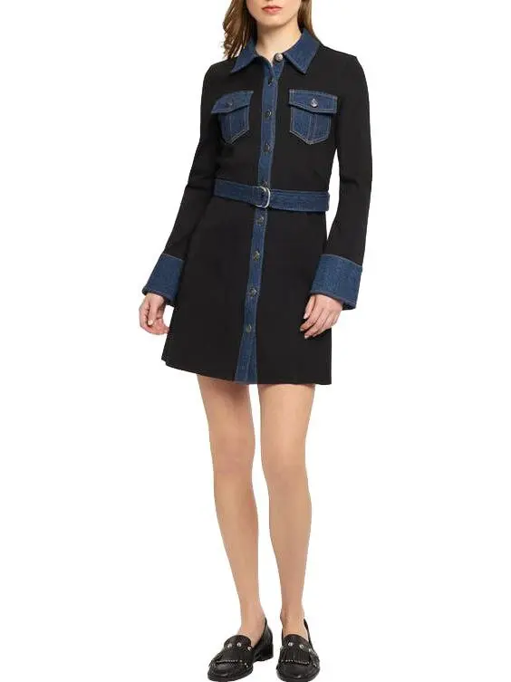 Cinq À Sept Aliza Denim Trim Long Sleeve Dress - Black/fontaine
