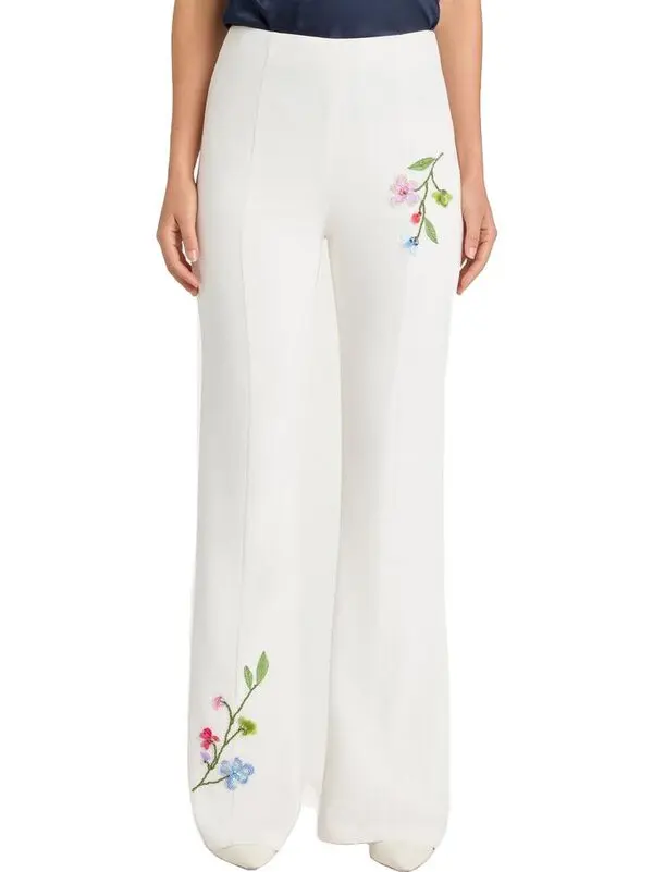 Cinq À Sept Kailyn Floral Embroidery Flare Pants - Ivory/multi